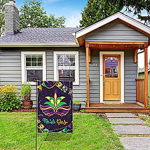 Tatuo 2 Pieces Mardi Gras Garden House Flag Fleur De Lis Garden Flag Double Sided Mardi Gras Party Decoration Flag for Yard Lawn Decoration, 12 x 18 Inch