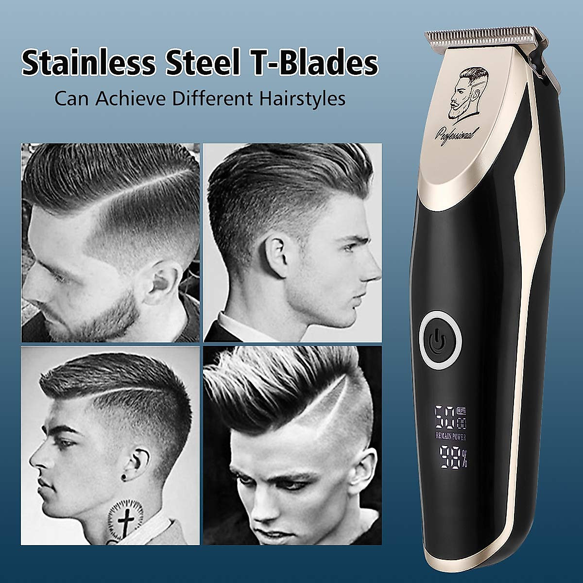 Mefor Beard and Hair Trimmer, Professional Clippers Haircut Kit,Cordless Men's Trimmer with T-Blade,3 Adjustable Speeds,Blade Lubricating Oil,LED Display Guide Combs for Family Use