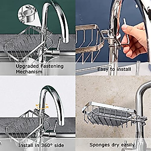 Faucet Sponge Holder for Kitchen Sink, ZeJlo Faucet Rack for Kitchen Sink and Shower Caddy, Premium SUS304 Stainless Steel Detachable Hanging Faucet Drain Rack for Soap Sponge Brush Scrubber
