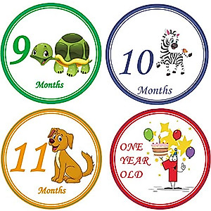 Baby Monthly Stickers 28 - First Year Stickers for Infant - Belly Stickers Boy Girl - Mount to Mount Birthday and all Hollidays - 4 inch diameter