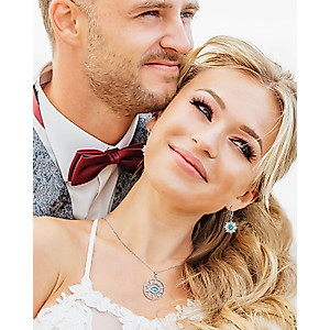 BDL Evil Eye Necklace - Sterling Silver Natural Turquoise Genuine With 5A Cubic Zirconia, Third Eye Necklace Ojo Turco Pendant, Christmas Gifts for Women Girls