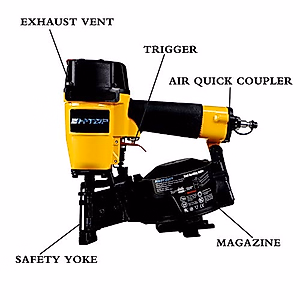 BHTOP CN45N Roofing Nailer, 15 Degree Roofing Nail Gun, 3/4-Inch to 1-3/4-Inch Coil Nails, 120-pcs Load Capacity Coil Nailer in Orange