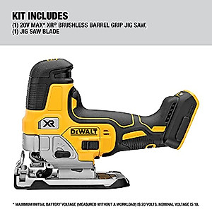 DEWALT 20V MAX Jig Saw, Barrel Grip, Tool Only (DCS335B) , Black