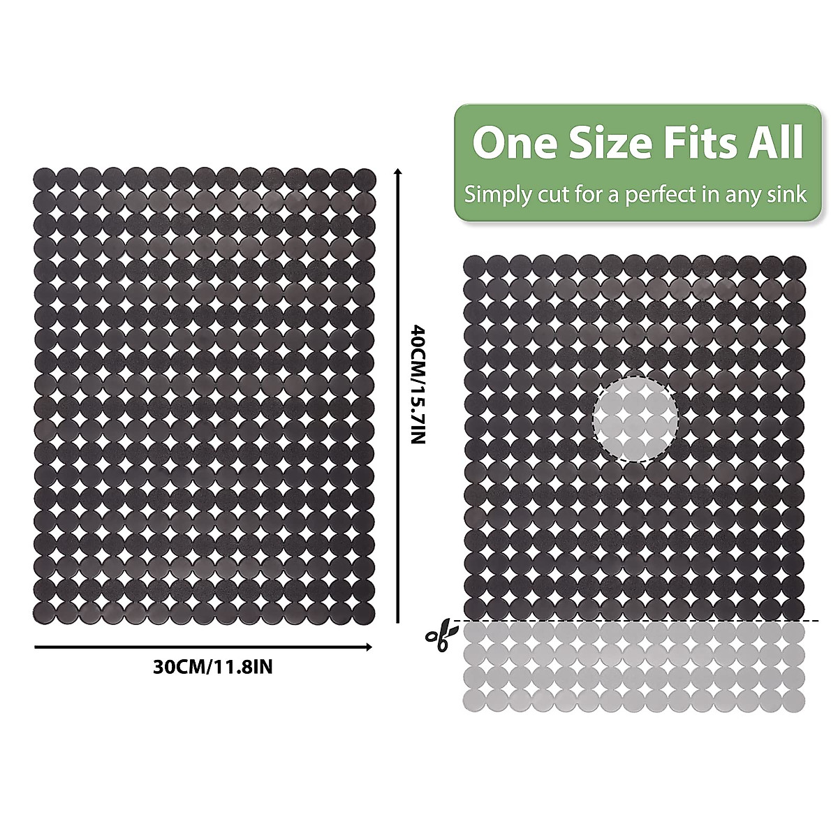 Qulable 2Pack Kitchen Sink Mat for Stainless Steel/Ceramic Sinks, PVC Eco-friendly Protectors for Bottom of Kitchen Sink, Adjustable, Fast Draining, Dots Design, 11.8x15.7 (Black Translucent)