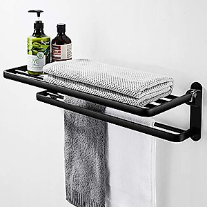 OMOONS Bathroom Towel Rack Storage Organizer Hanger Towel Bar Space Aluminum Wall Mount, Polished Finish