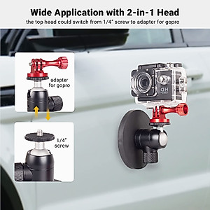 MOSHUSO 3.5"/88mm Wide Magnetic Camera Mount for Gopro, 360° Rotatable Tripod Ball Head Mount for Action Cameras, Rubber Coated Magnet Base Ideal for Mounting Action Cameras to Cars or Metal Surface
