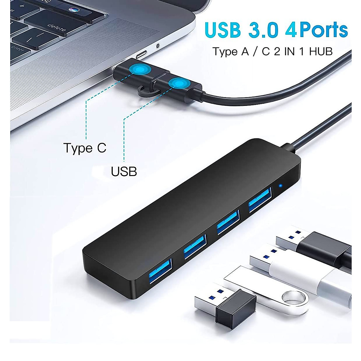 USB 3.0 Hub 2 in1 4-Port, Siawclub USB C to USB Splitter Expander for MacBook Pro, Laptop, Xbox, Flash Drive, HDD, Printer, Camera, Keyborad, Mouse