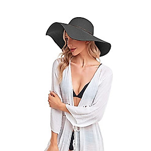 Women Wide Brim Straw Hats,Folable Floppy Sun Hats for Women Uv Protection,Summer Beach Packable Sun Hats UPF 50+ Black