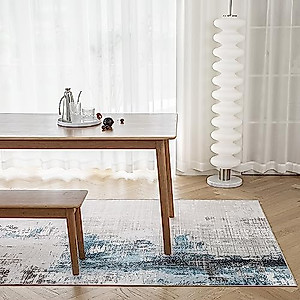 Syalife Washable Living Area Outdoor Rugs, 8'x 10' Rug with Non Slip Backing, Ultra-Thin Abstract Modern Non-Shedding Rug, Floor Mat Indoor Rug (Blue, 8'x 10')