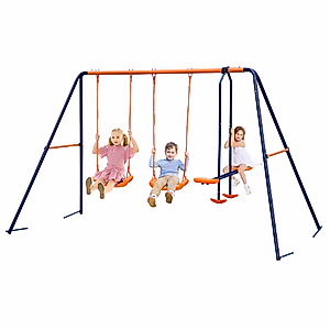 Nova Microdermabrasion Outdoor Swing Sets for Backyard, 440lbs Load Capacity Swing Stand with 2 Seats and 1 Swing Glider, Heavy Duty A-Frame Metal Outdoor Swing Set for Kids