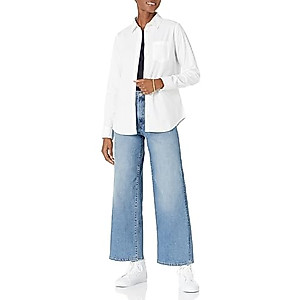 Amazon Essentials Women's Classic-Fit Long-Sleeve Button-Down Poplin Shirt, White, X-Large