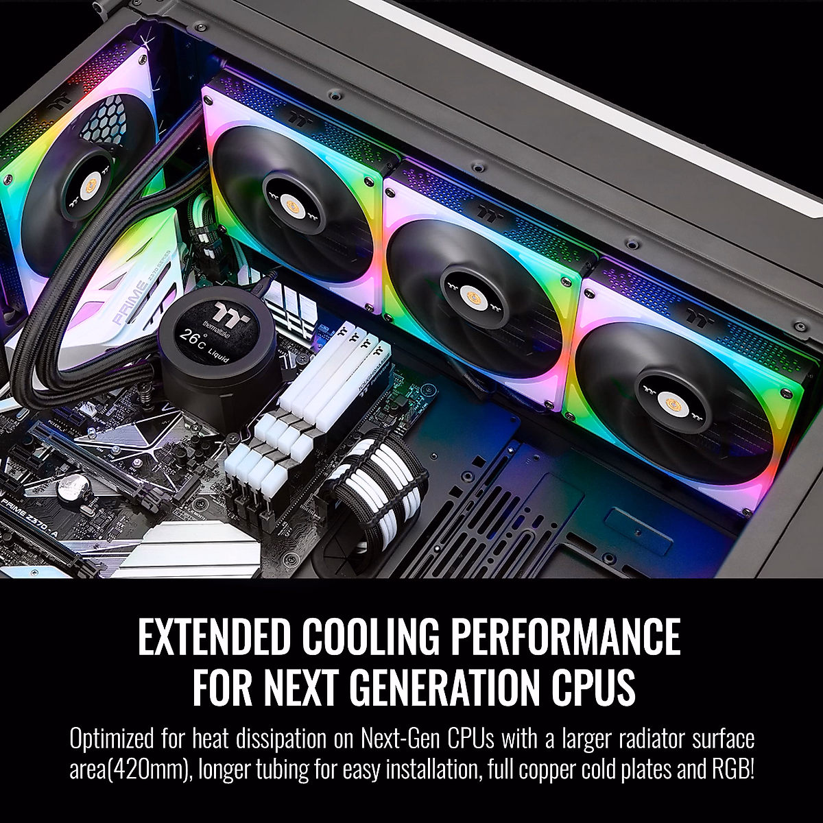 Thermaltake TOUGHLIQUID Ultra 420 RGB CPU Liquid Cooler, AMD(AM5/AM4) Intel(LGA 1700/1200), 2.1 Inch Rotational LCD Display 2000RPM Radiator Fan, TT RGB Plus 2.0. Software, CL-W370-PL14SW-A,Black