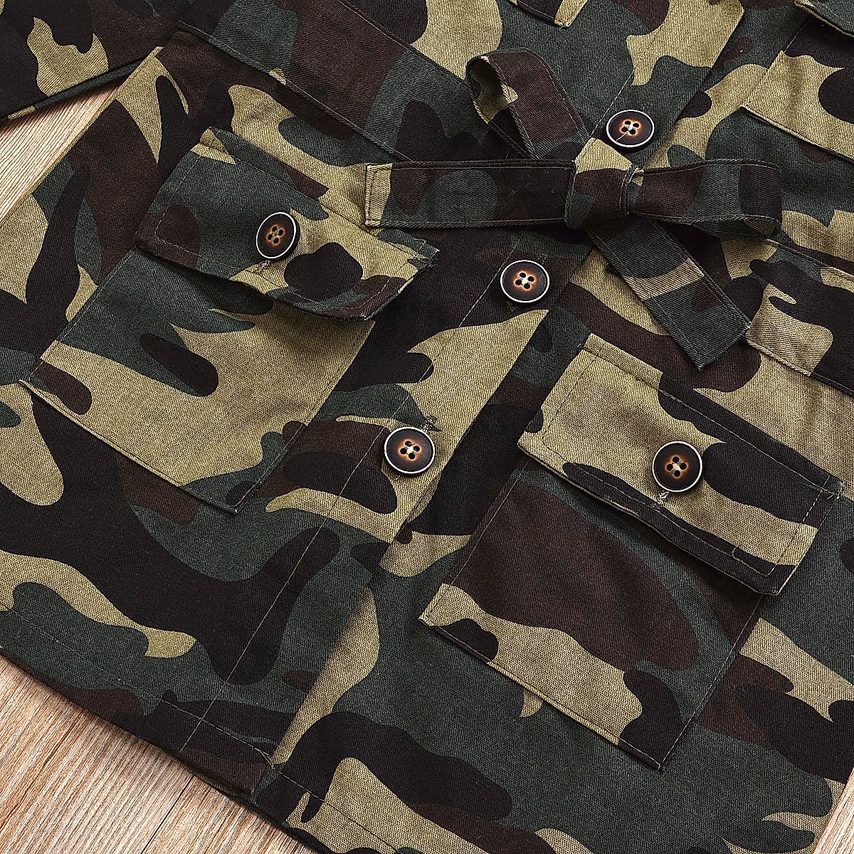BOIZONTY Toddler Kids Baby Girl Camouflage Jacket Coat Casual Denim Windbreaker Button Down Outerwear Winter Fall Outfit Clothes (Camouflage,4-5 Years)