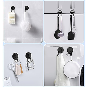 VIS'V Suction Cup Hooks, Black Shower Suction Hooks Heavy Duty Suction Cups with Double Hooks Removable Reusable Bathroom Suction Razor Holder for Tile Wall Glass Door Window - 2 Pcs