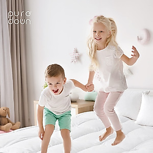 puredown® Premium White Goose Overfilled Bed Topper 100% Cotton Fabric Mattress Pad, King, Alternative and Feather