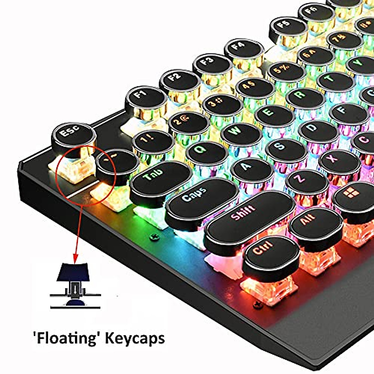 MRDARCY Double Shot Injection Plating Retro Punk ABS Pattern Shine Through Keycap Set for 104/87/61/60 Gaming Mechanical Keyboard (Black)