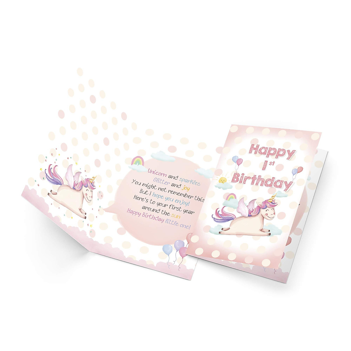 Prime Greetings First (1st) Birthday Card, Made in America, Eco-Friendly, Thick Card Stock with Premium Envelope 5in x 7.75in, Packaged in Protective Mailer