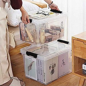 Ggbin 34 Quart Clear Storage Tote, Plastic Bin with Black Latch, 4 Packs