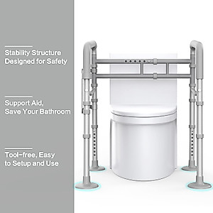 FSA/HSA Eligible Toilet Safety Rails - Adjustable and Foldable Toilet Rails for Elderly, Handicap Toilet Safety Frame with Handles, Fit Any Toilets - Silver Gray