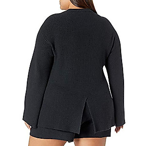 The Drop Women's Alice Crewneck Back Slit Ribbed Pullover Sweater, Black, M