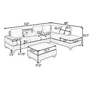 Eafurn Velvet Upholstery Convertible Sectional Sofa with Reversible Chaise, L Shaped Corner Couch with Storage Ottoman and 2 Cup Holders,Button Tufted 6 Seater Sofabed for Living Room Furniture Sets