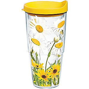 Tervis White Daisies Made in USA Double Walled Insulated Tumbler Travel Cup Keeps Drinks Cold & Hot, 24oz, Clear