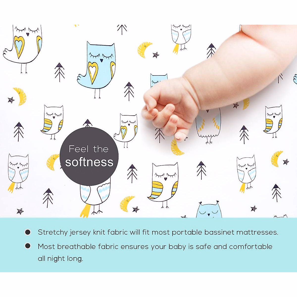 Pack n Play Sheets, BROLEX 2 Pack Mini Crib Sheets,Stretchy Portable Fitted Playard Sheet Set, Convertible Playard Mattress Cover,Ultra Soft Breathable Material,Arrow Owl