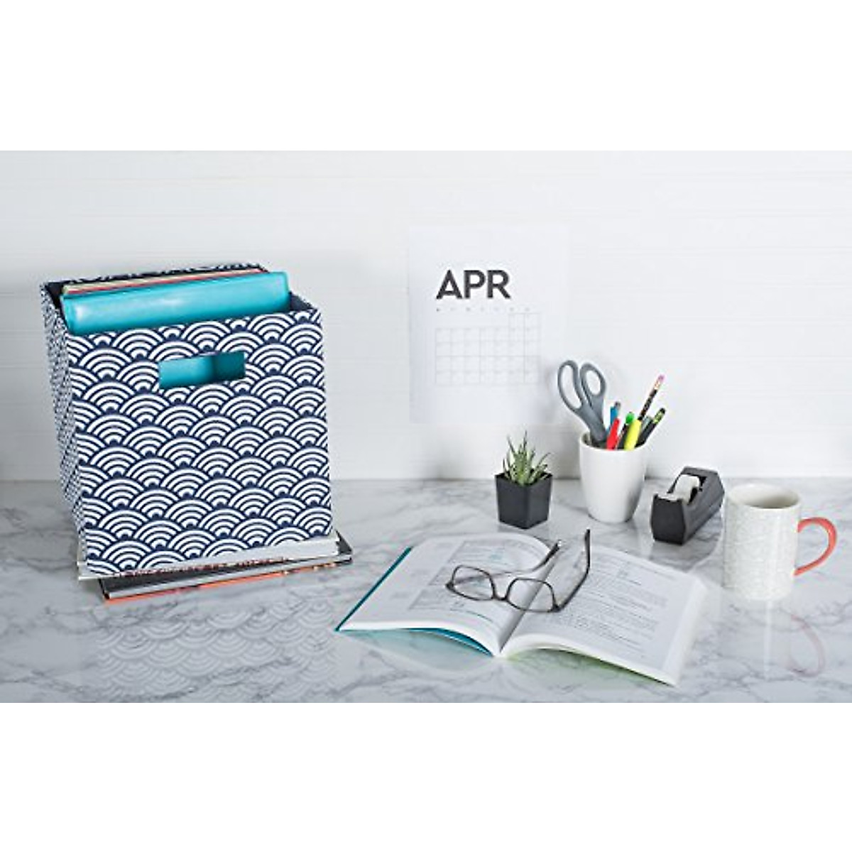 DII Collapsible Hard Sided Bin, Waves, Blue, Small