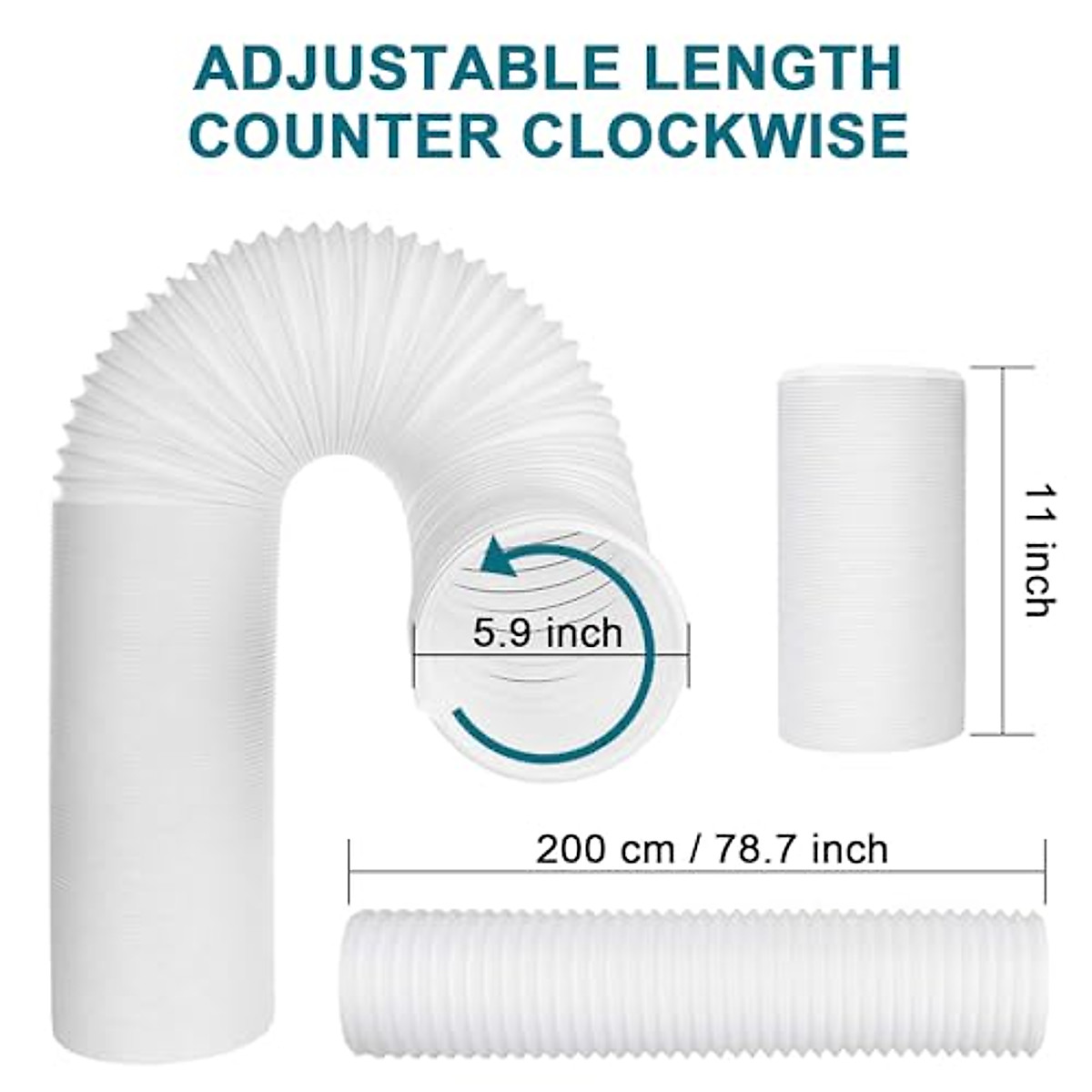 5.9 Inch Portable Air Conditioner Hose - Portable AC Hose with 79" Length Anti-Clockwise Thread, Universal AC Exhaust Hose Air Conditioner Parts Accessories