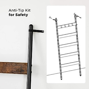 VASAGLE Blanket Ladder, 5-Tier Ladder Shelf, Wall-Leaning Rack, Steel, 25.6 Inch Wide, Scarves, Industrial Style, Rustic Brown and Black ULLS011B01