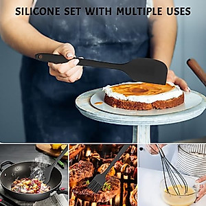 JONPHE Silicone Kitchen Utensils Set - Spatula Set,Turner,Brush,Whisk, 464°F Heat Resistant, Dishwasher Safe Silicone Cooking Utensils Set, Kitchen Gadget Tools Set for Nonstick Cookware - Black