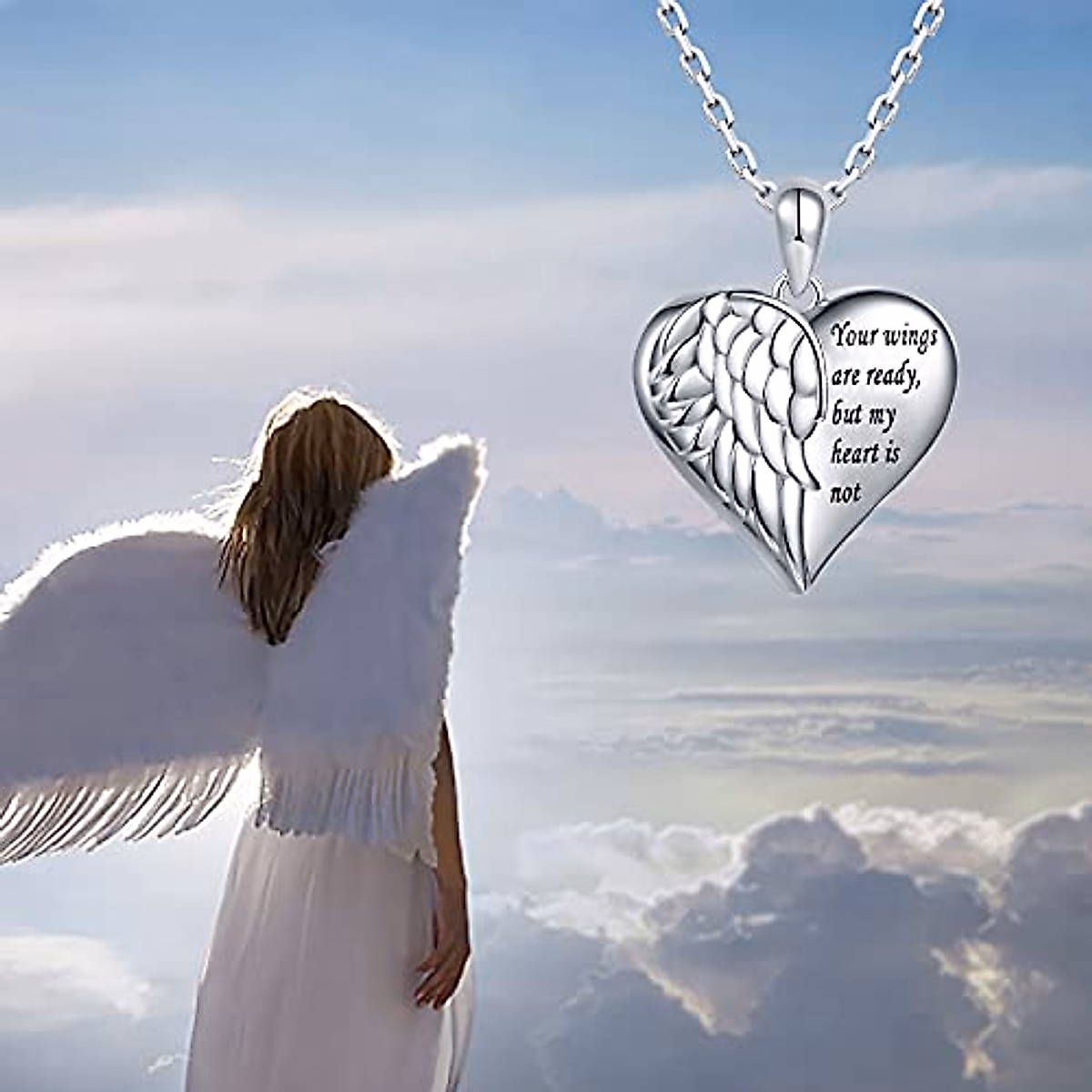 Cremation Jewelry Urn Necklace for Ashes,925 Sterling Silver Heart Shape Angel Wing Pendant for Ashes of Loved Ones Memorial Ashes Keepsake Necklaces for Human Women Dog Pet, Sterling Silver, not know