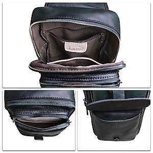 LRTO Genuine Leather Sling Bag Crossbody Motorcycle Bag Handmade Hiking Chest Daypack Retro Shoulder Backpack (Darkgrey)