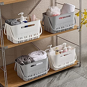 3 Packs Portable Plastic Storage Baskets,Eyluck Plastic Organizer Storage Baskets with Handles,Shower Caddy Basket Organizer Bins for Kitchen Bathroom-11 x 7.7 x 6.2 Inch ,Grey