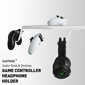 OAPRIRE Under Desk & Desktop Controller Holder Gaming Accessories (2 Pack) for Xbox ONE PS4 PS5 Switch, Universal Controller Stand with Clips (White)