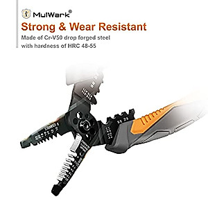 MulWark 8" Heavy Duty Multi-Purpose Electrical Wire Stripping Tool (22 AWG - 8 AWG) Strippers, Snips, Crimpers & Pliers Insulated with Cutter, Best Tool For Professional Electrician - Upgraded