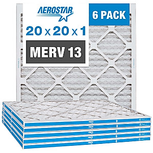 Air King 9723 20-Inch 3-Speed Box Fan, White & Aerostar 20x20x1 MERV 13 Pleated Air Filter, AC Furnace Air Filter, 6 Pack (Actual Size: 19 3/4" x 19 3/4" x 3/4")