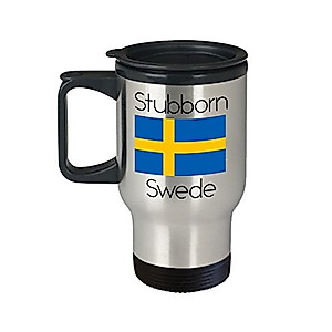 Sweden Travel Mug - Stubborn Swede - Funny Swedish Flag Insulated Portable Coffee Cup For Men & Women with Scandinavian Heritage Men & Women