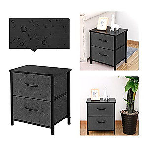 AZL1 Life Concept Storage Dresser End/Side Table Night Stand Furniture Unit - Small Standing Organizer for Bedroom, Office, Living Room, and Closet - 2 Drawer Removable Fabric Bins - Dark Grey