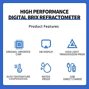REVASRI Digital Brix Refractometer, Rechargeable Brix Meter for Liquid Sugar Content with LCD, 0-55% Range ±0.2% Accuracy with Auto Temperature Compensation