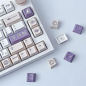 Tsungup PBT Keycaps, 142 Keys Cherry Profile Keycaps Dye Sublimation Taro Crisp Customized Keycaps for ANSI Layout Cherry MX Switches Mechanical Keyboards