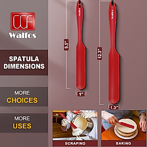 Walfos Silicone Jar Spatula - 600ºF Heat Resistant Kitchen Spatulas(2pcs), Strong Steel Core & One-Pieces Design,Mixing Batter & Cake Cream Spatulas, for Cooking & BPA Free & Dishwasher Safe, Red