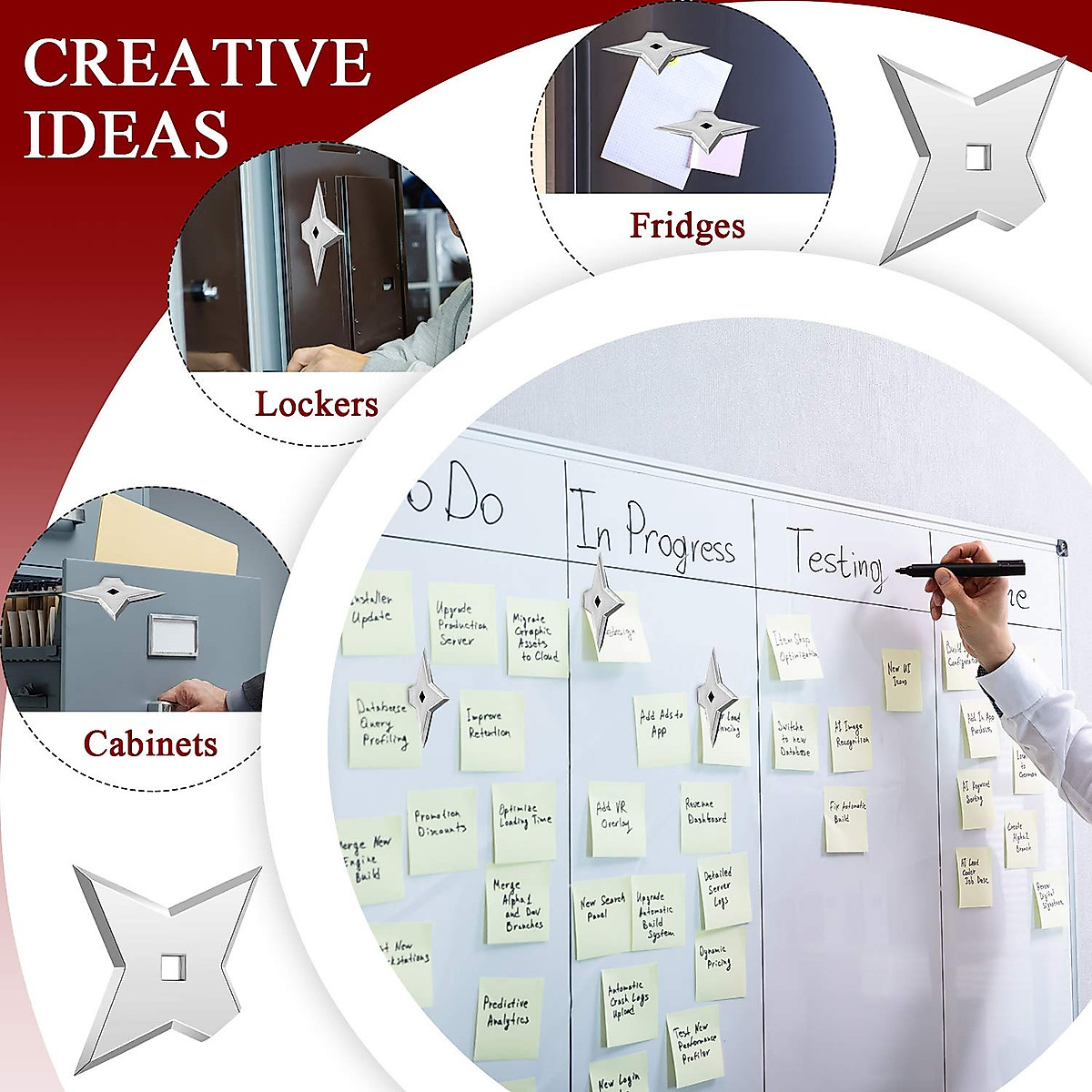 Weewooday 10 Pieces Ninja Magnets Cool Fridge Throwing Star Decorative Funny Magnets Refrigerator Magnets Office Whiteboard Magnets for Home Office