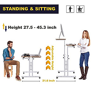 AIZ Mobile Computer Desk with Rolling Wheels for Home Office Workstation, Portable Laptop Tall Table for Standing or Sitting, Adults or Children,Oak
