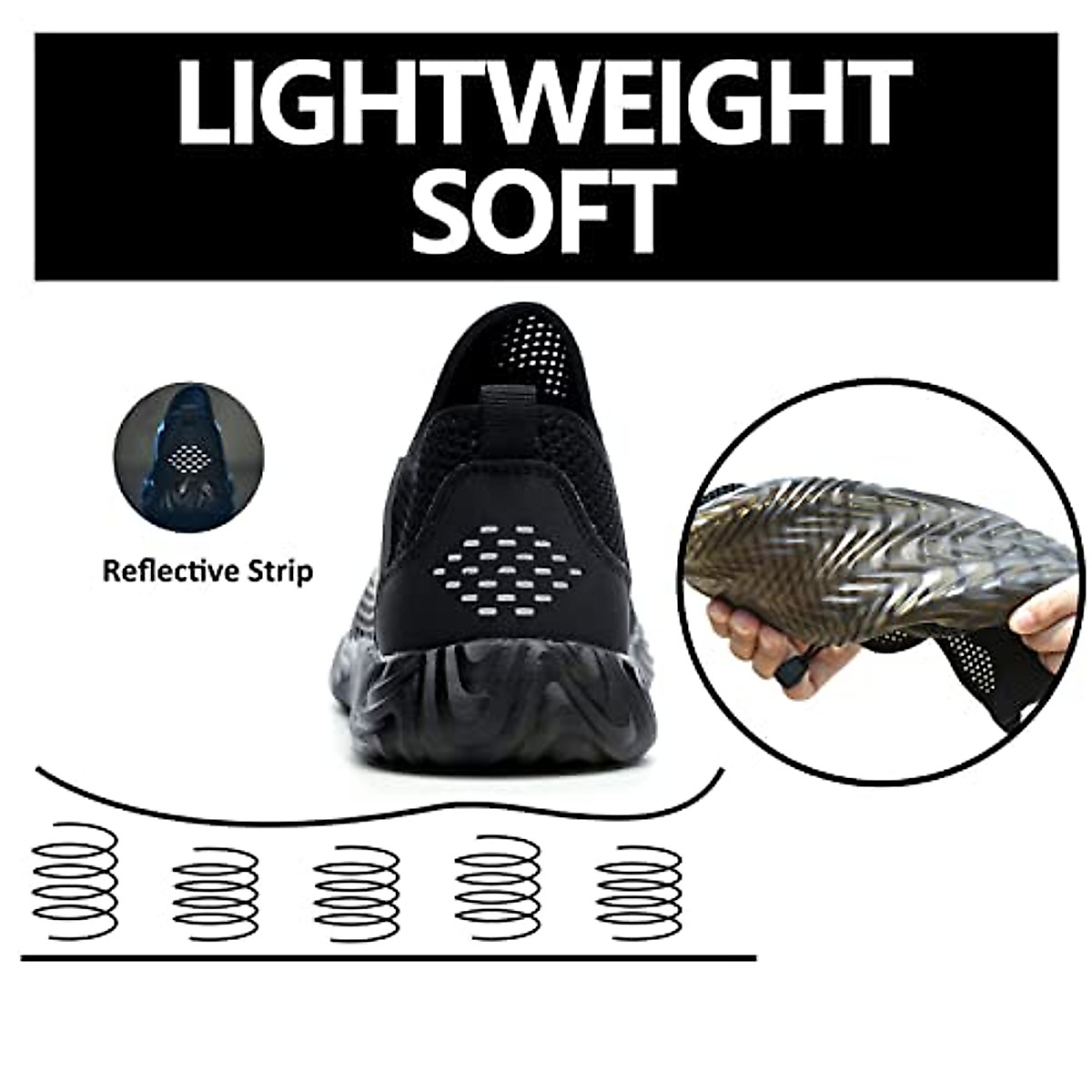 SUADEX Steel Toe Shoes Men Women Indestructible Work Safety Shoes Working Industrial Construction Sneakers Pure Black