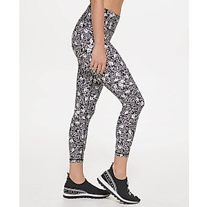 DKNY womens Tummy Control Workout Yoga Leggings, Black/White, Large US