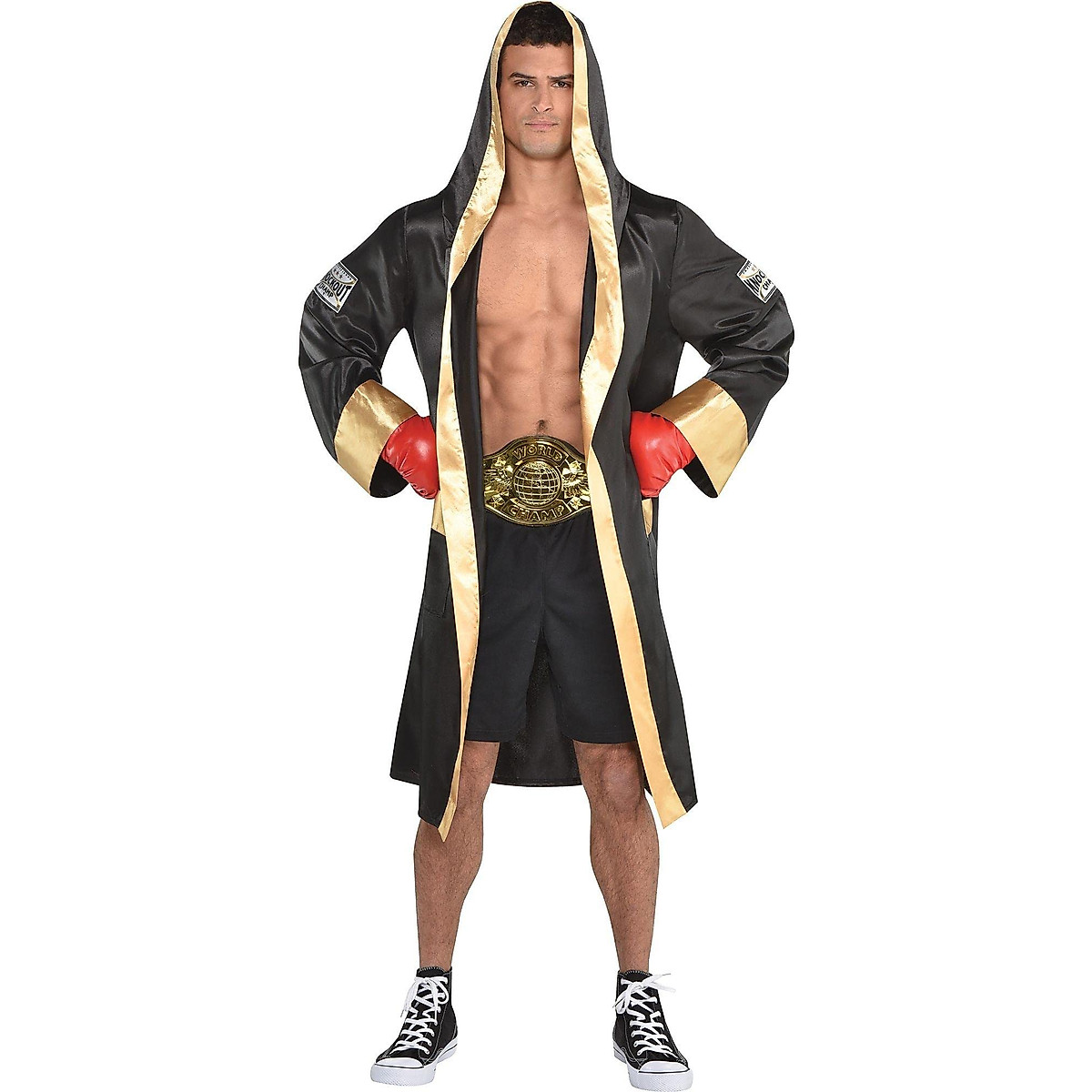 Amscan Black & Gold Satin Boxing Robe (Adult Size) 1 Pc. - Reusable & Washable Soft Satin Robe, Perfect for Halloween Costume, Cosplays, Costume Parties, Pretend Play & More