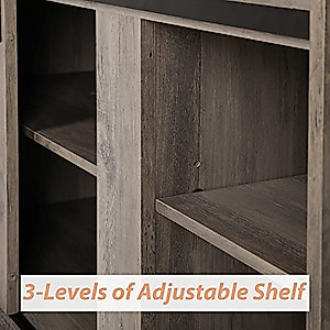 LGHM Entertainment Center, Farmhouse TV Stand for 65 inch TV, 58" Wood TV Stand with Sliding Barn Door, Tall TV Console and Ideal Media Storage with Flip Drawers, Wash Gray