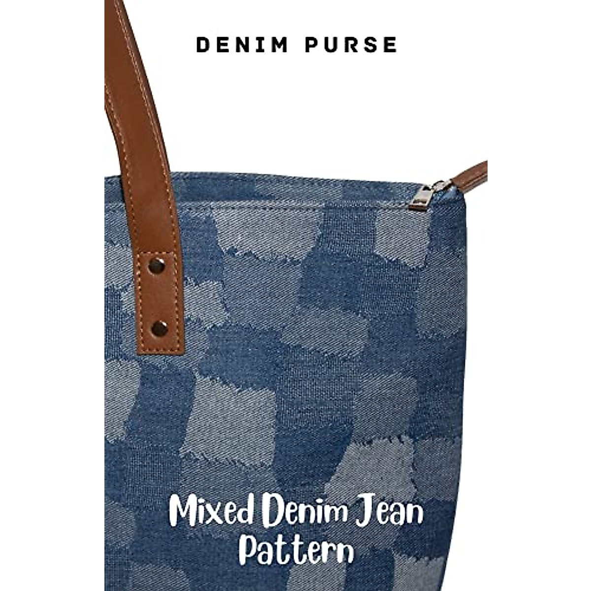 Denim Tote Bag, Jean purses for women denim, Bojo Blue Jean Tote with multiple shades of denim which make the patterns of this denim bag, jean tote bag for women with inside pockets and lining.