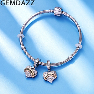 I Love You Godmother Heart Charms in 925 Sterling Silver, fits Pandora Mothers Day Bracelet, Sparkle CZ God Mom Pendant Beads with Rose Gold Ribbon, Gift for Christmas/Godmom